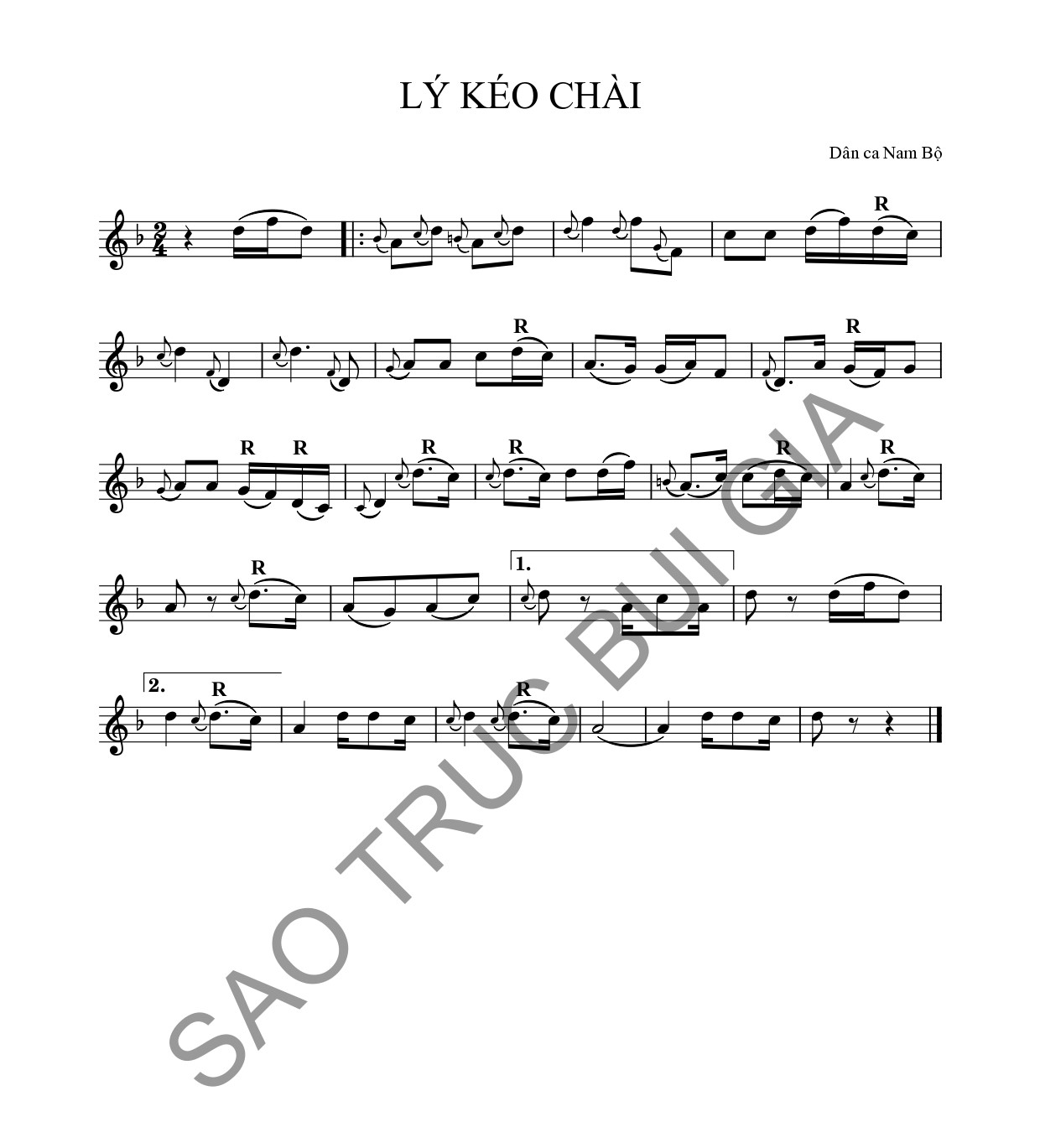 Sheet nhạc Lý Kéo Chài - Thiền sáo - Cảm xúc vượt thời gian