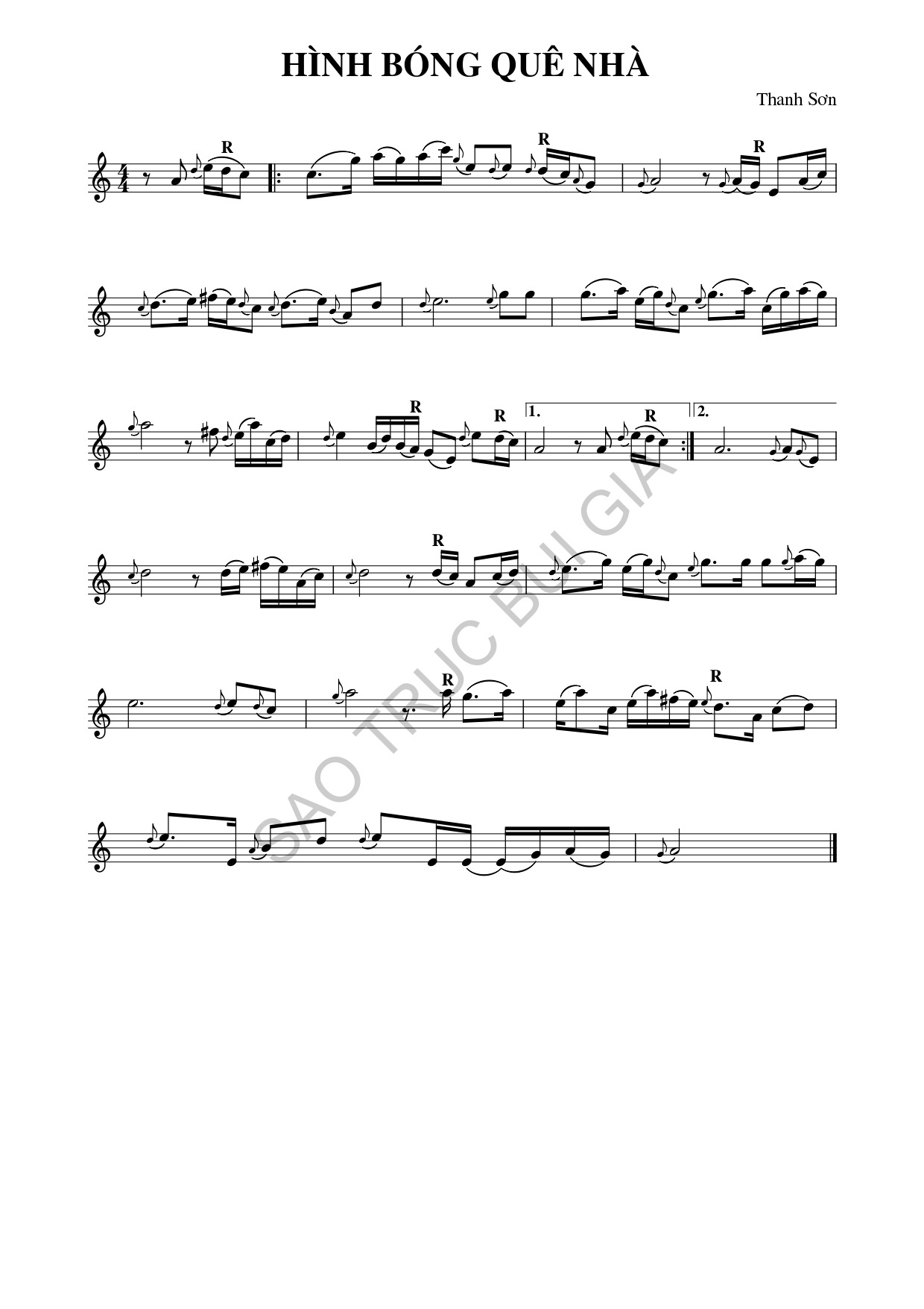 Sheet Nhạc Hình Bóng Quê Nhà - Thiền sáo - Cảm xúc vượt thời gian